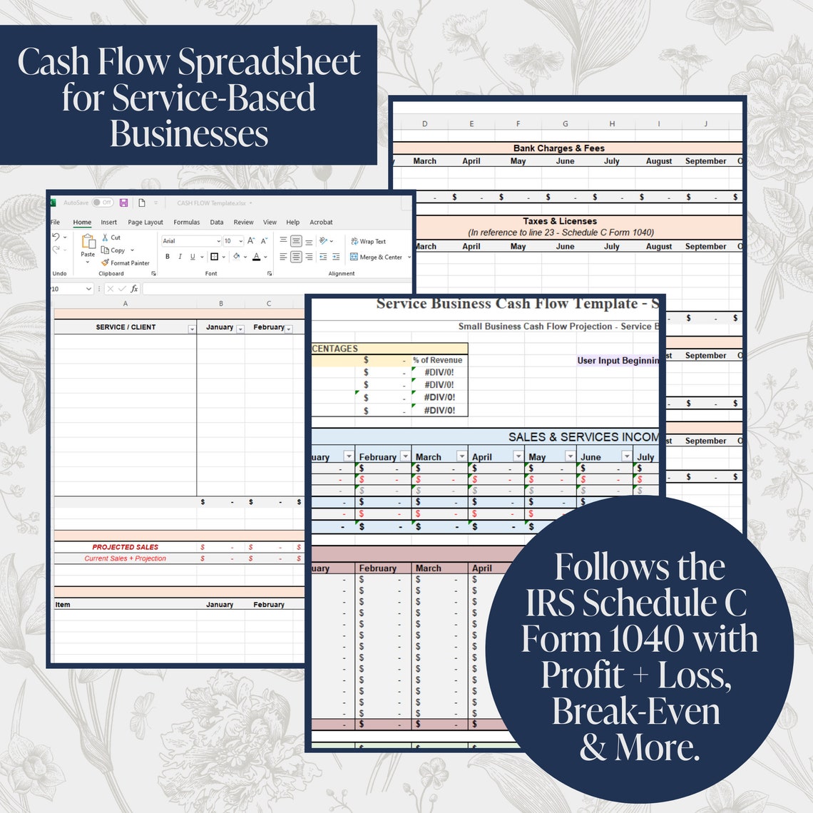 Cash Flow Excel Template - Service Business Income Expense Tracker ...