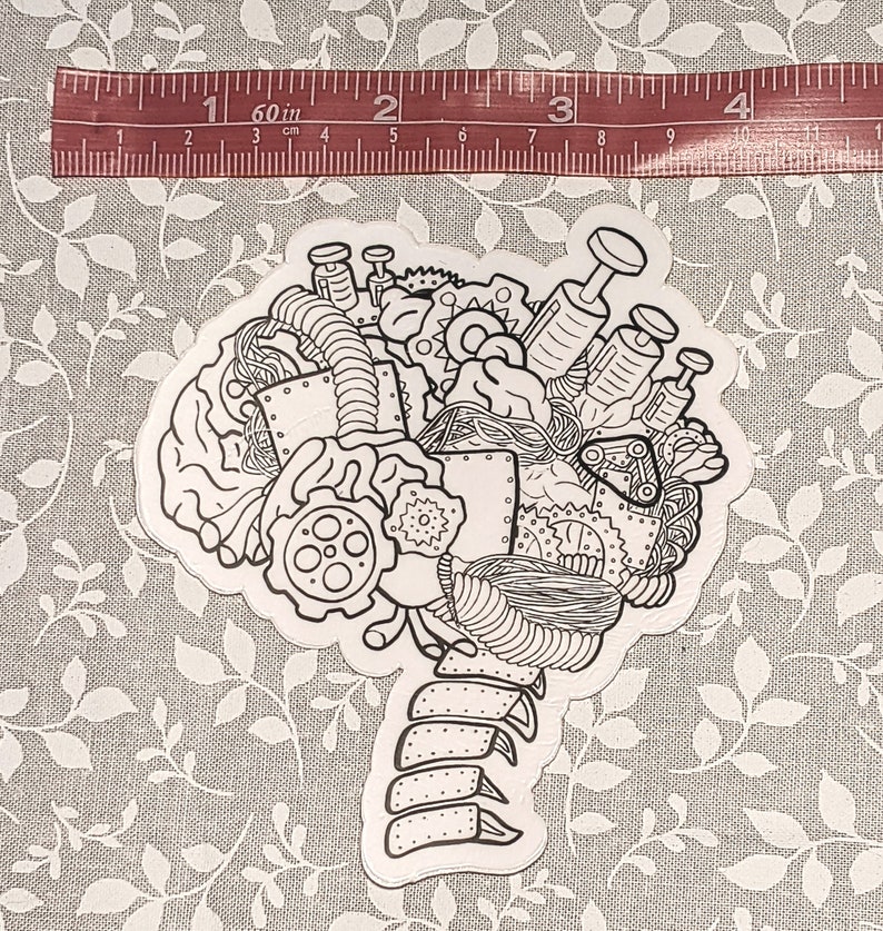 Steampunk Brain Vinyl Sticker 4 in Black and White - Etsy