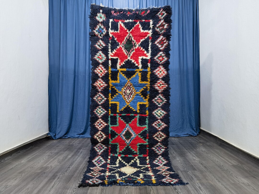 Handmade Berber Wool Rug: Moroccan Black Stripes, 2.8x7 Ft - Etsy