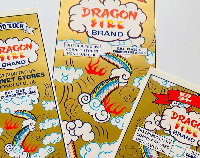 3 Vintage Fireworks Firecracker Paper Labels DOT Dragon Fire Paper ...