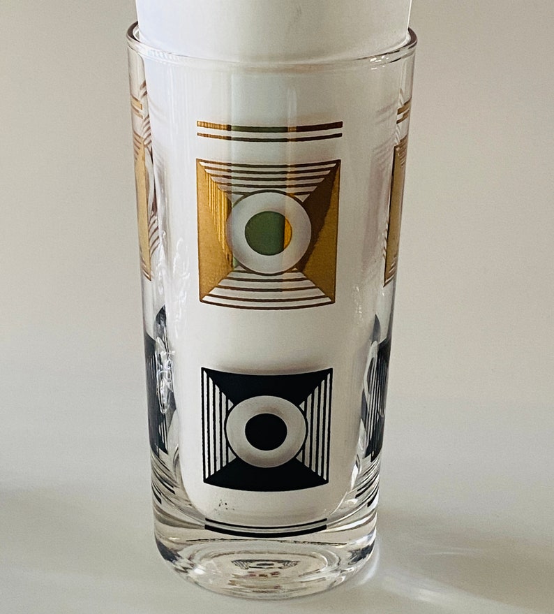 Vintage Gold & Black Pop Art Squares Circle Design Highball - Etsy