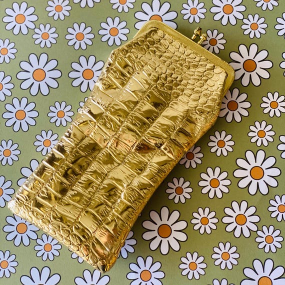 Vintage Gold Faux Alligator Leather Sunglass Case Hol… - Gem