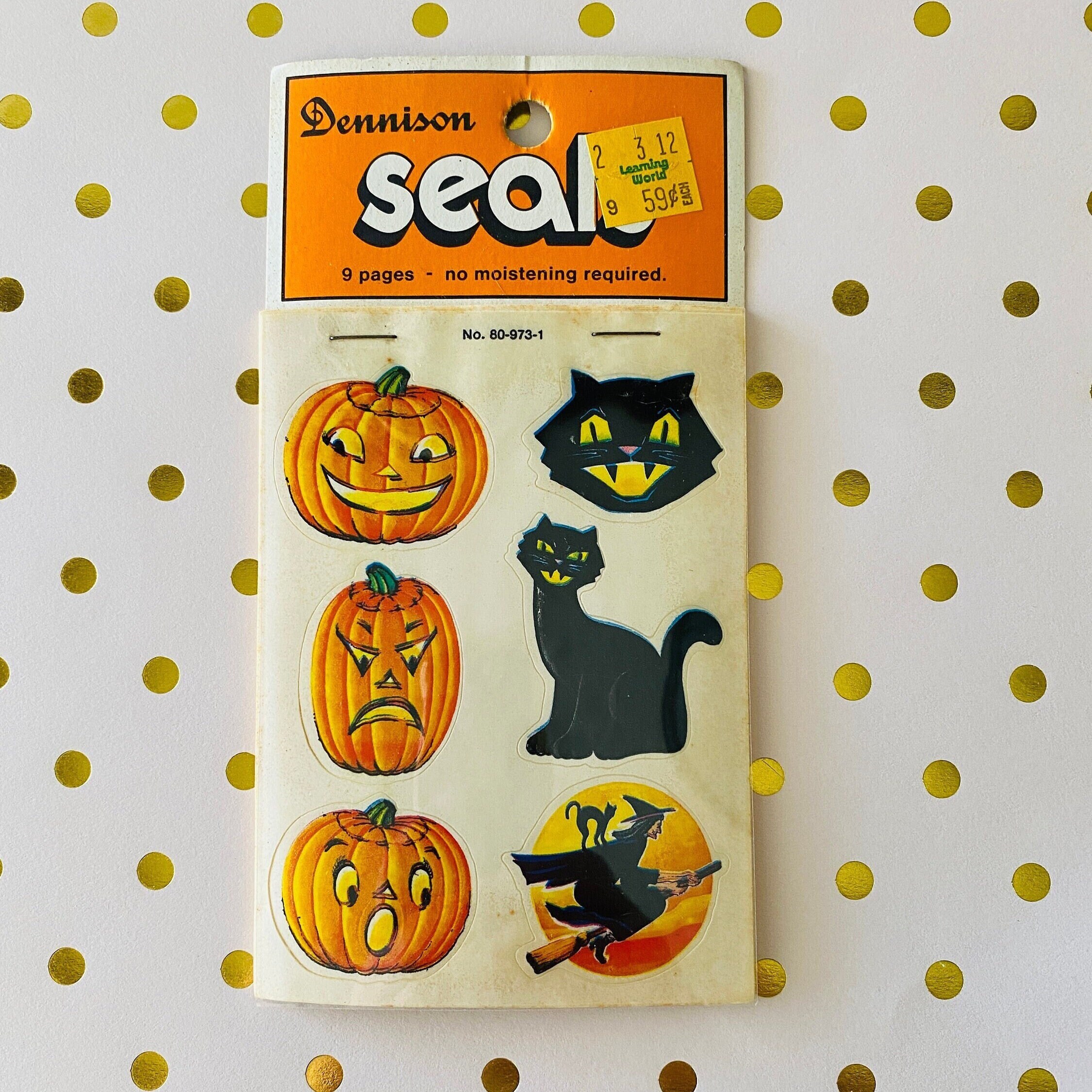 Vintage Halloween Dennison Sticker Seals Book of 54 Black Cat, Jol ...