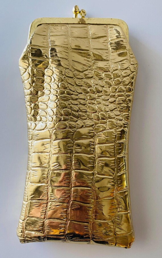 Vintage Gold Faux Alligator Leather Sunglass Case Hol… - Gem
