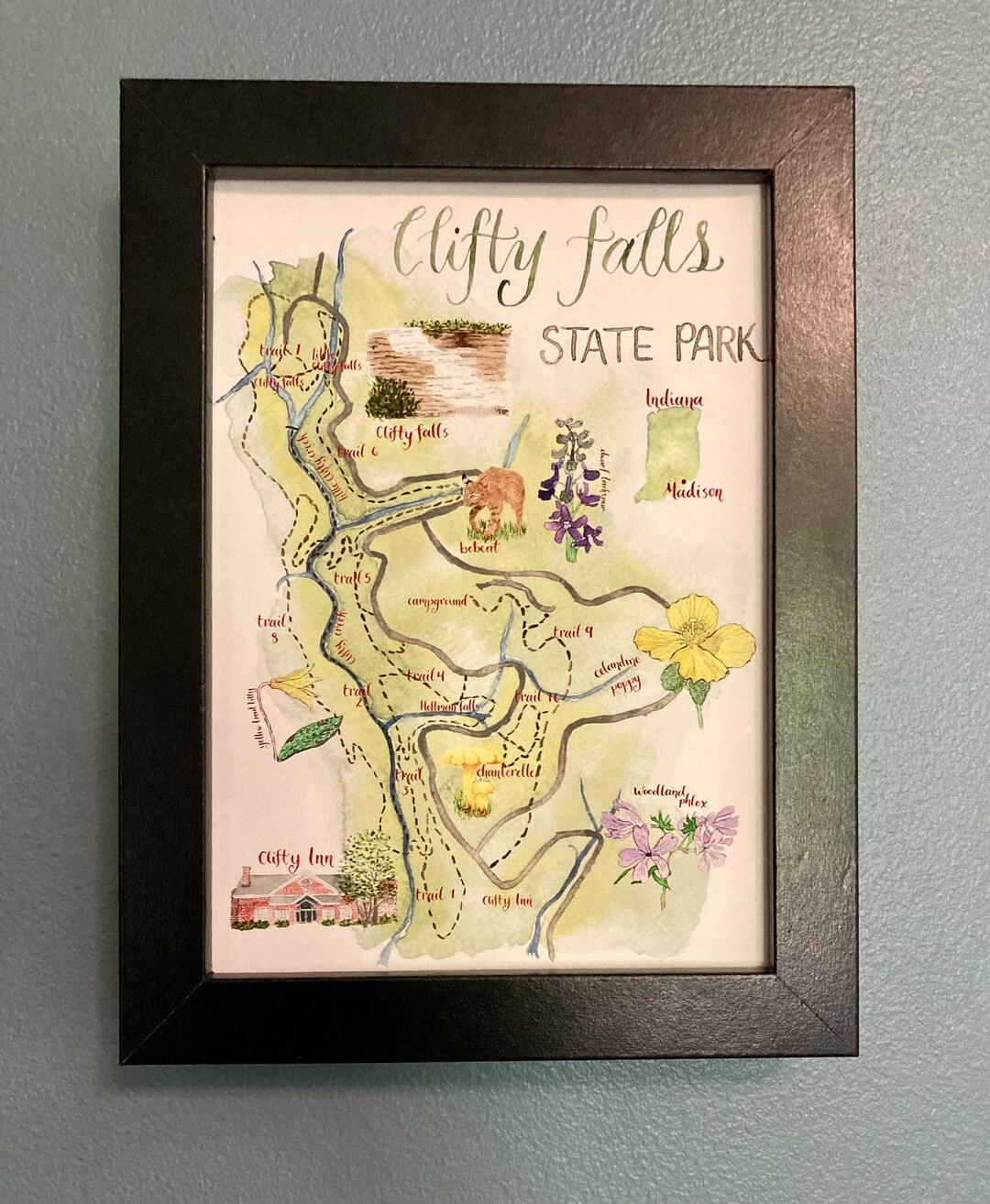 Watercolor Park Map // Clifty Falls State Park // Outdoors Art ...