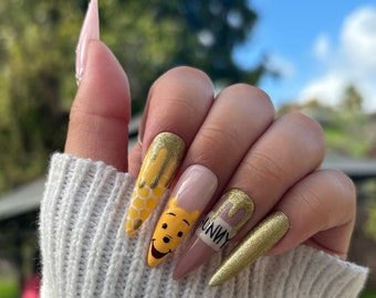 Glossy Winnie the Pooh Coffin Nails Hand Painted Pooh Bear and Honey ...