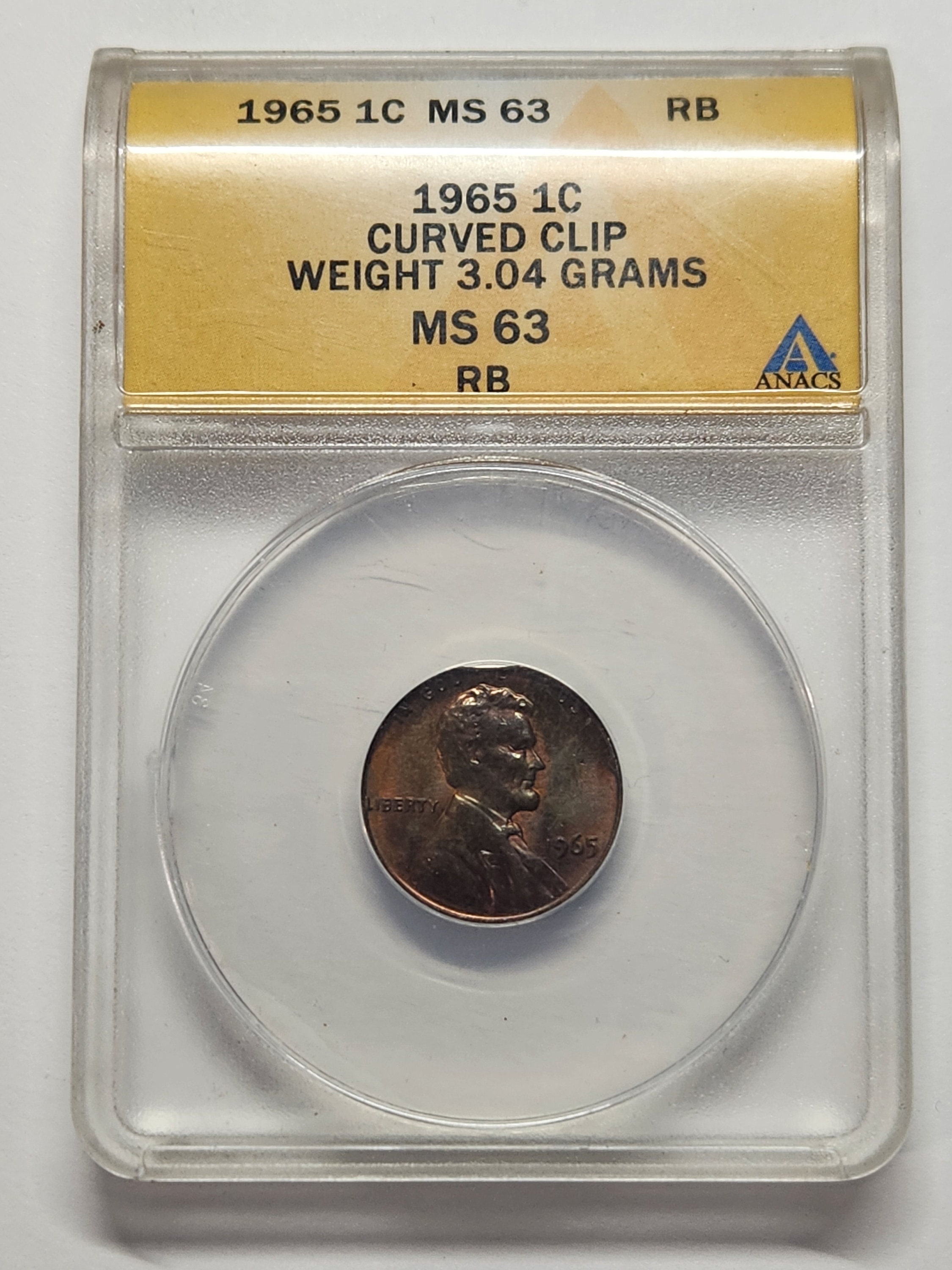 1965 P Lincoln Memorial Penny MS63 Red Brown Curved Clip Error Anacs - Etsy