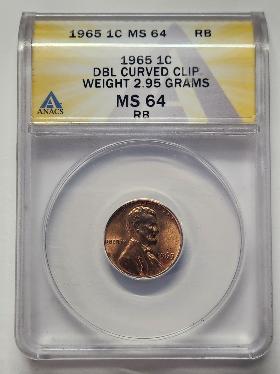 1965 P Lincoln Memorial Penny MS64 Red Brown Double Curved Clip Error ...