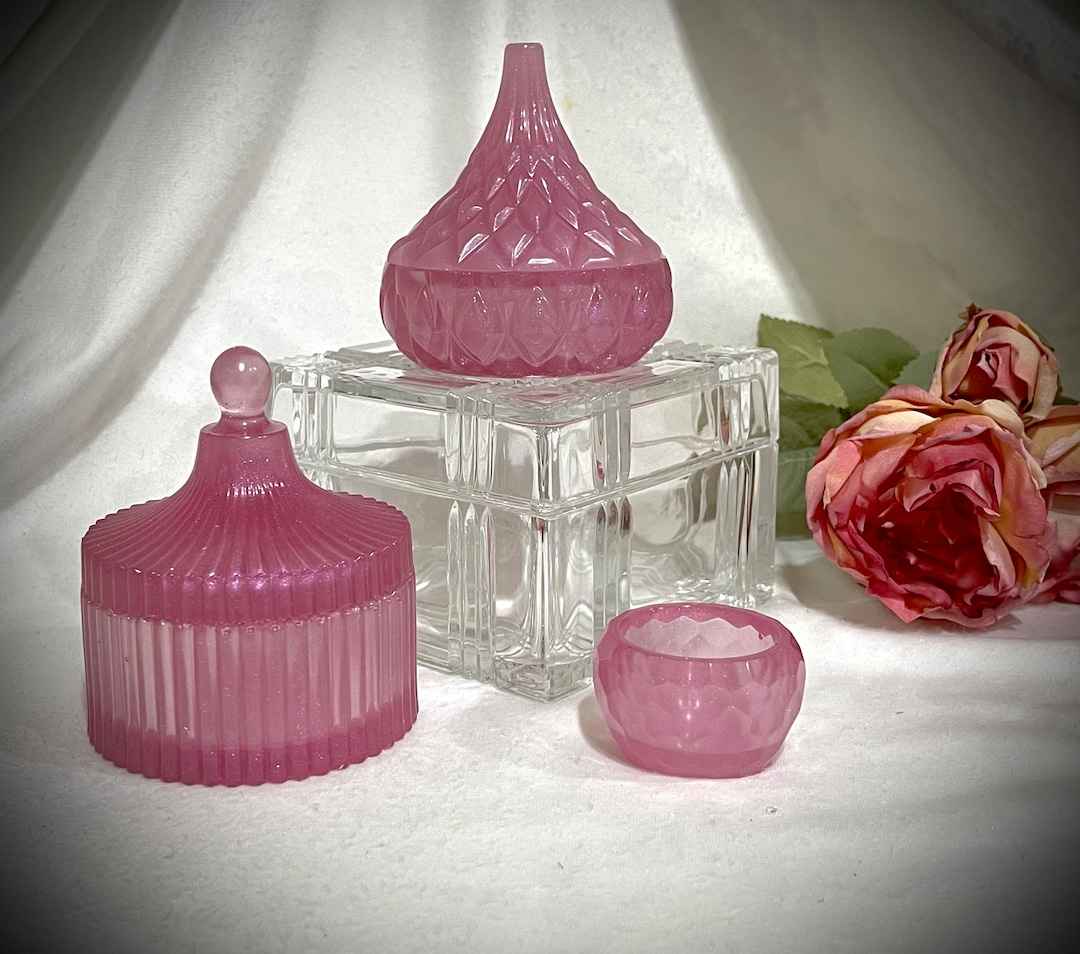 Fuchsia Pink Vanity Set/ Vintage Style Circular and Teardrop Dish With ...