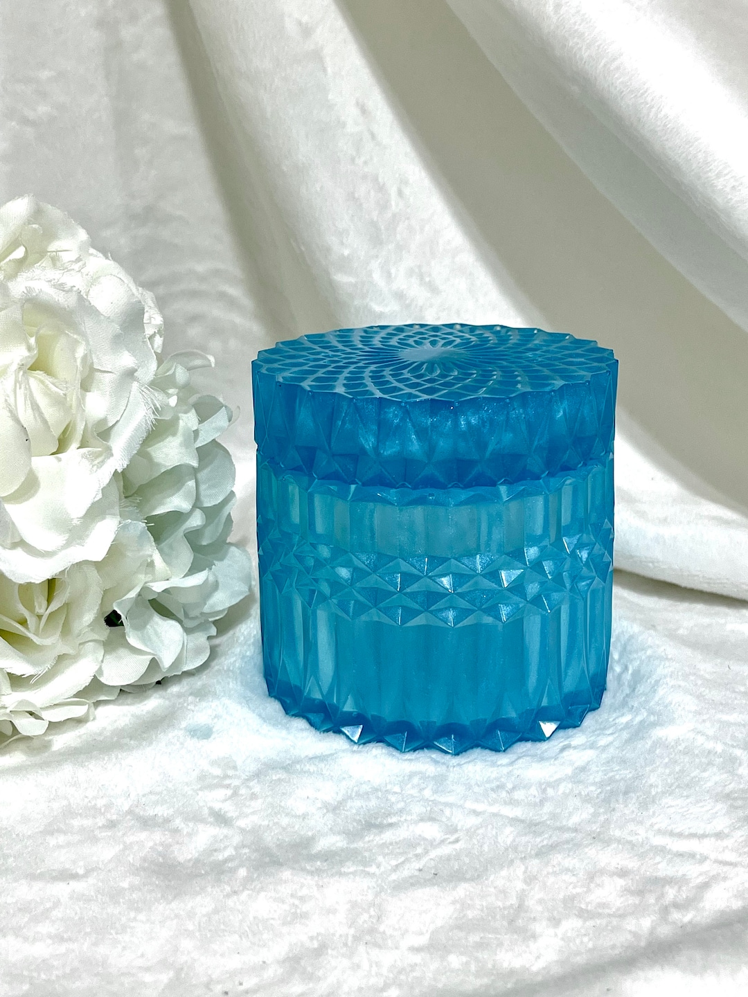 Vintage Style Teal Color Resin Container and Lid/ Bedroom or Bathroom ...