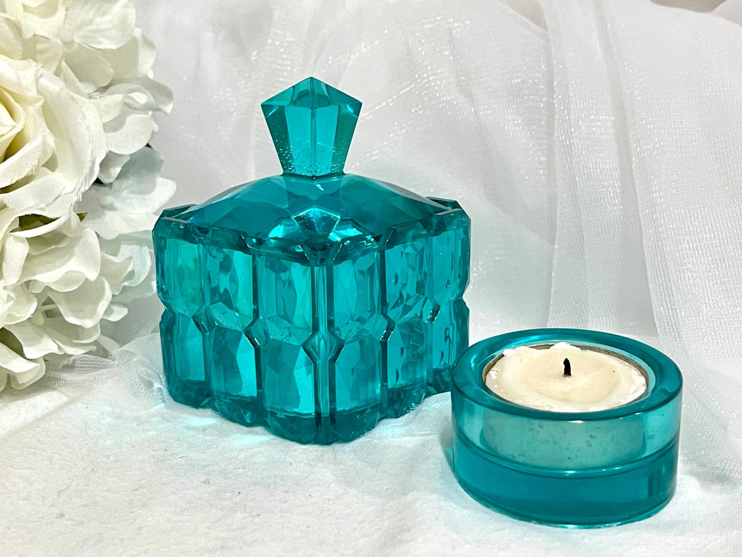 Square Shape Teal Color Decorative Box With Lid as Jewelry or Trinket ...