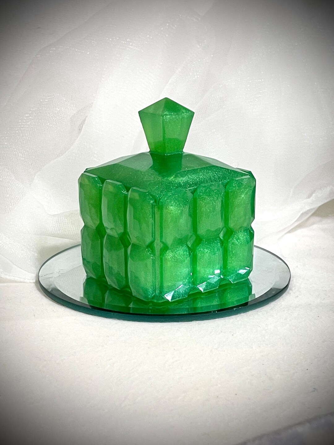 Shades of Emerald Green Square Textured Resin Box and Lid ...