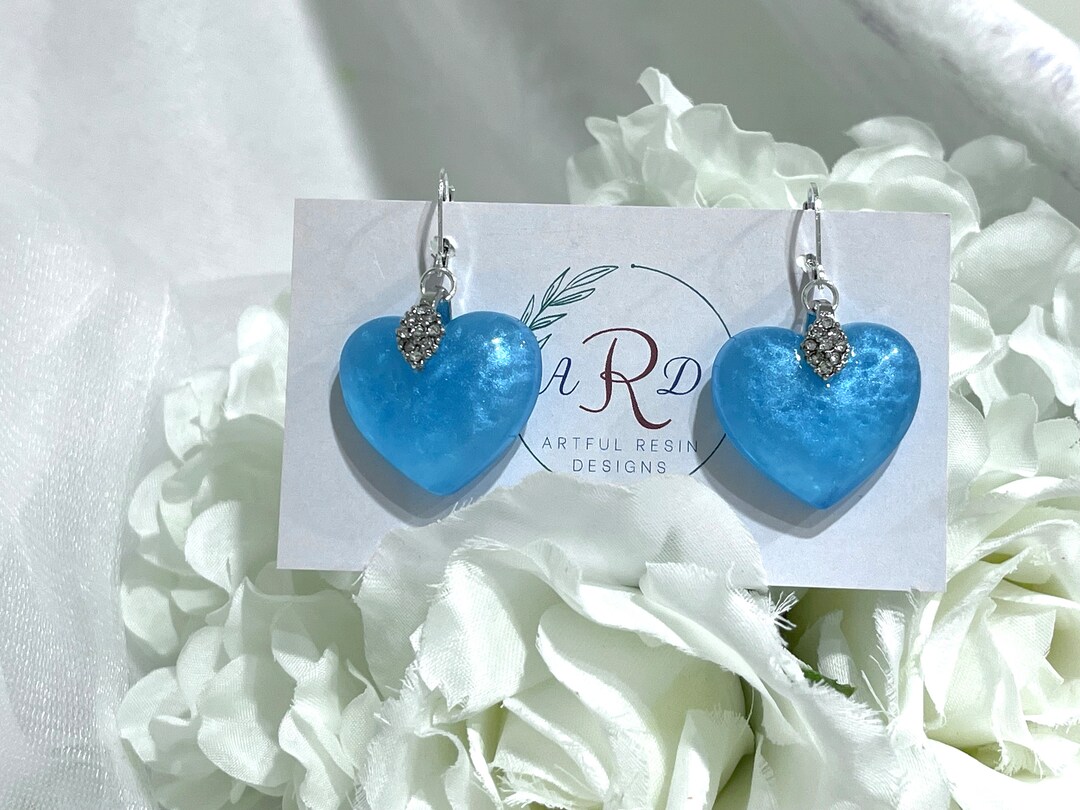 Blue Pearl Heart Earrings: Sparkle Attachment, Lever Back - Etsy