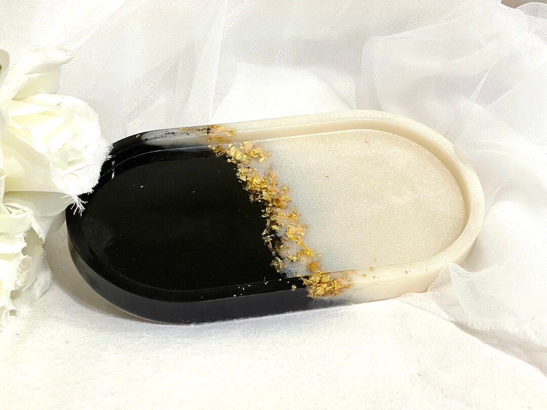 Ivory & Black Trinket Tray: Gold Leaf Accent Vanity Decor - Etsy