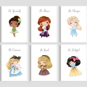 Set of 6 Princess Prints, Princess Nursery Prints, Nursery Wall Art ...