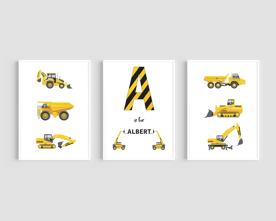 Diggers Prints | Personalised Boys Prints | Set of 3 Nursery Prints ...