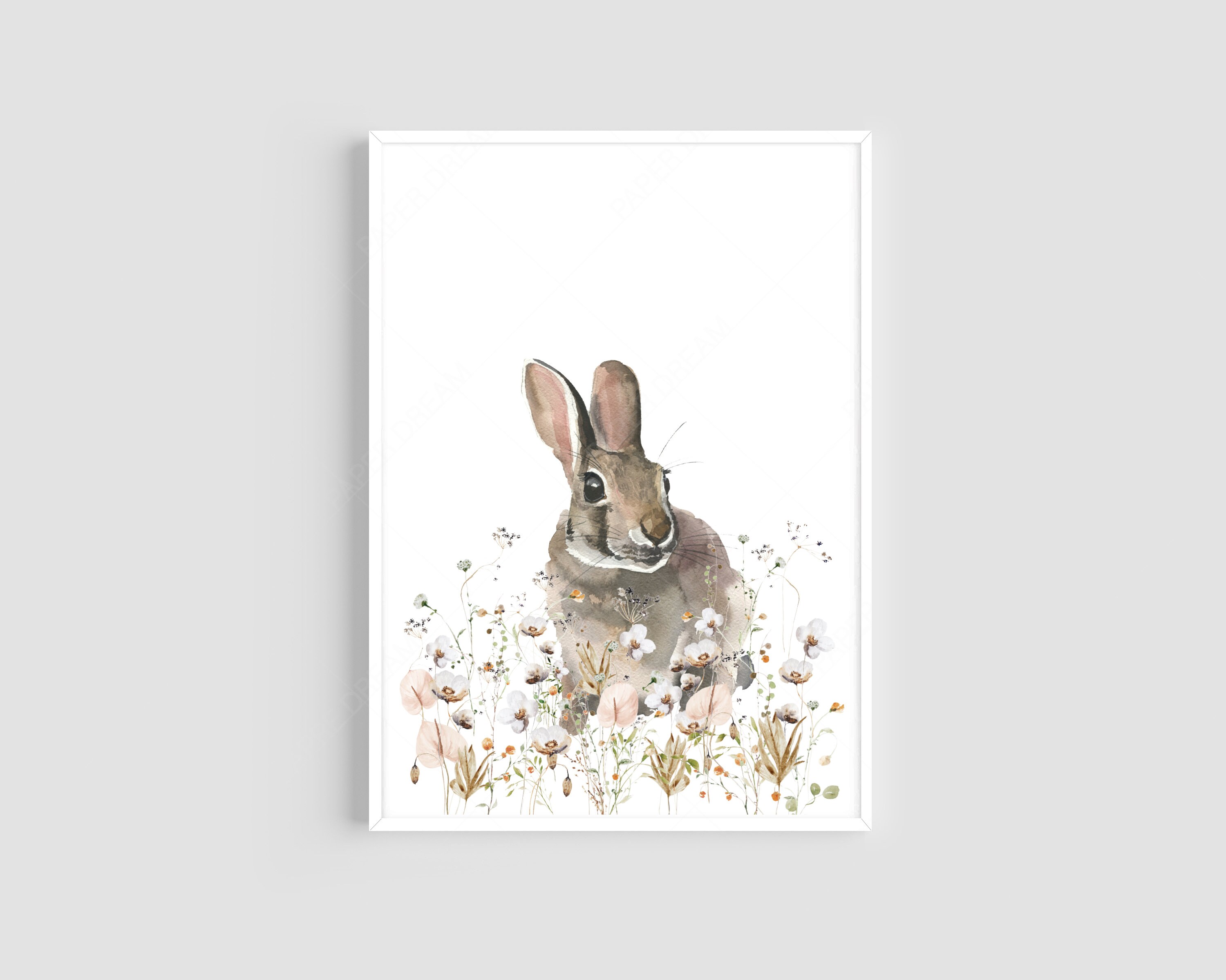 Wildflower Bunny Prints, Set of 3 Nursery Prints, Rabbit Print, Little ...