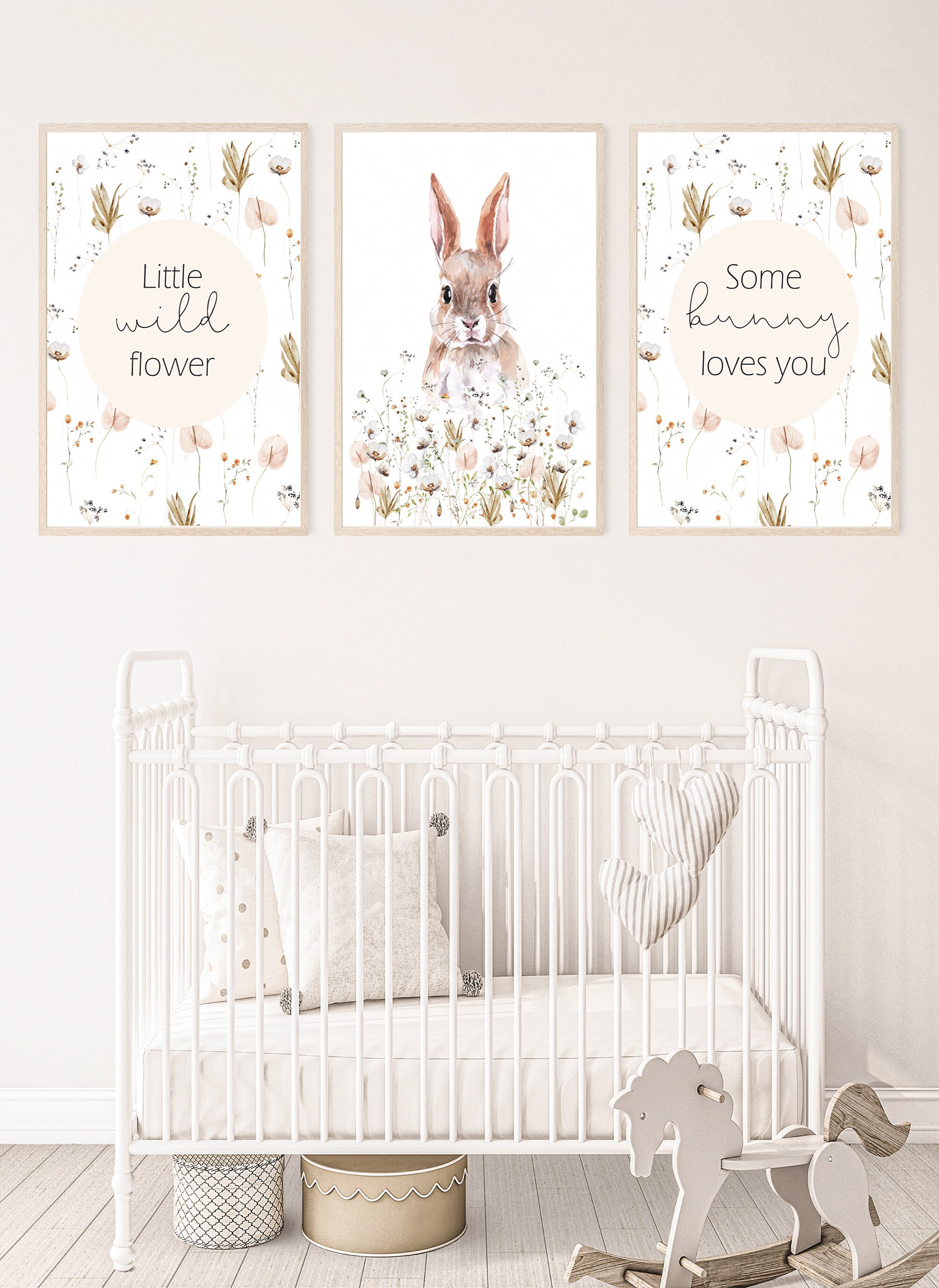 Wildflower Bunny Prints, Set of 3 Nursery Prints, Rabbit Print, Little ...