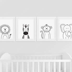 Safari Animals Nursery Prints, Black & White Animal Wall Art, Safari ...
