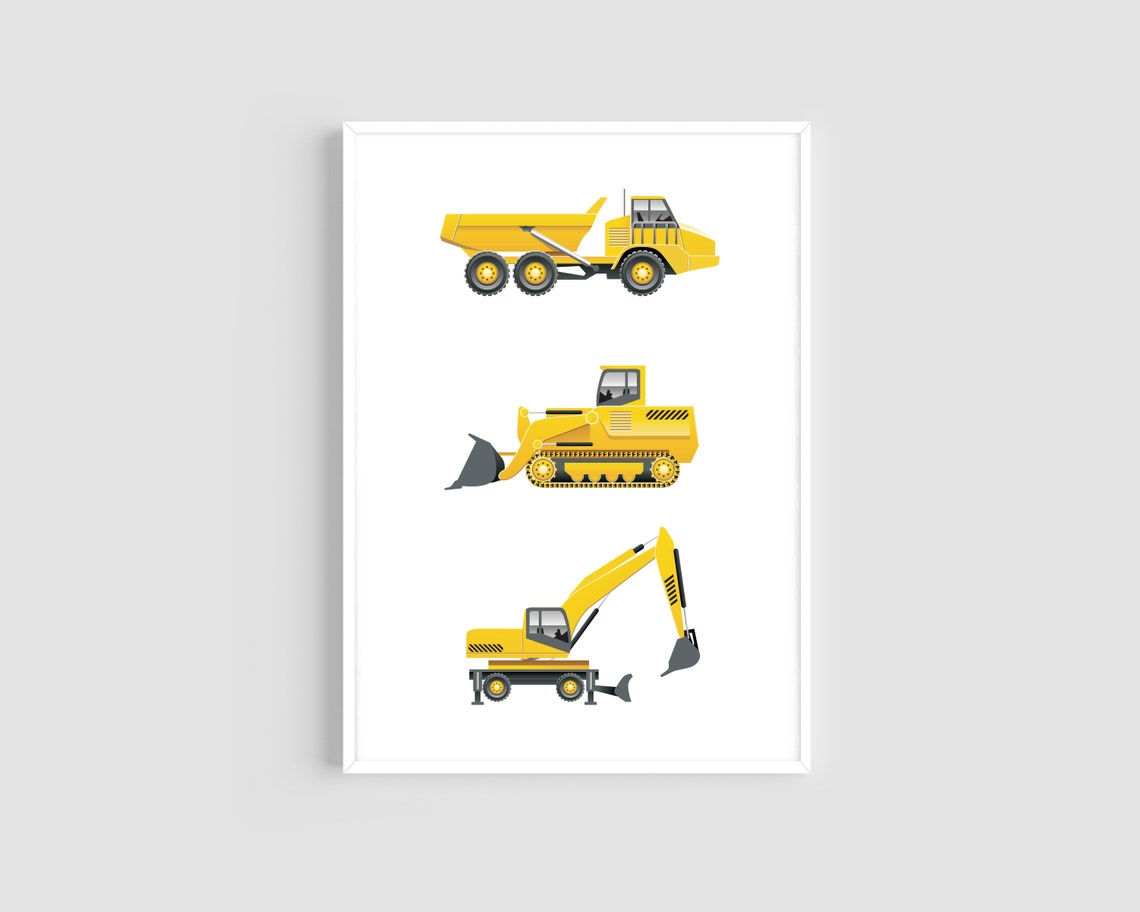 Diggers Prints | Personalised Boys Prints | Set of 3 Nursery Prints ...