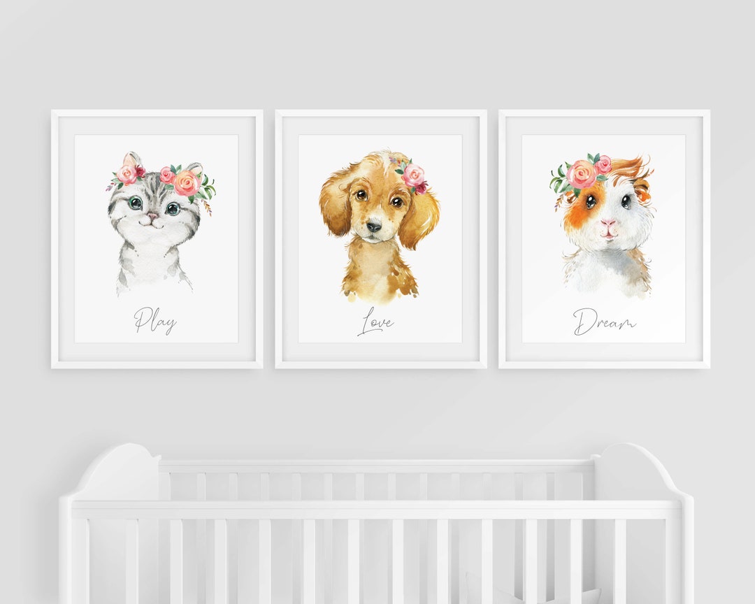 Pet Animal Prints, Set of 3 Pet Prints, Cute Animal Prints, Girls Wall ...