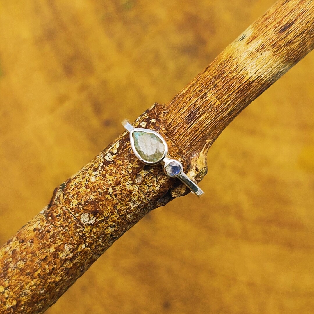 925 Silber Ring, feiner zierlicher Ring, facettierter Labradorit Ring ...
