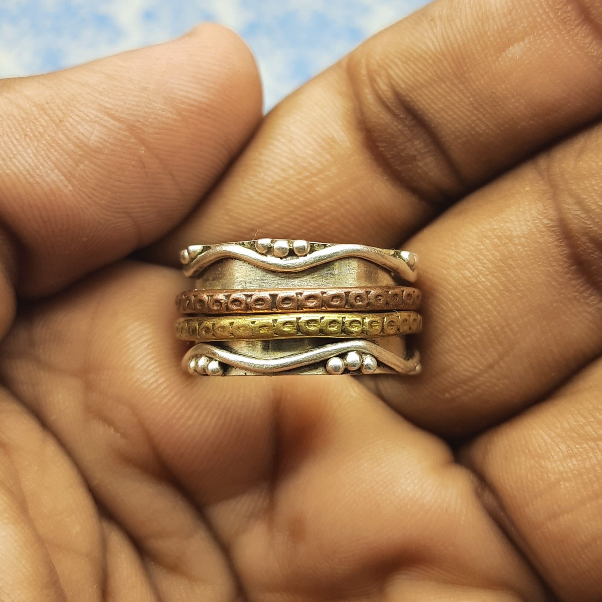 925-sterling Solid Silver Ring Thumb Ring Three Tone Ring - Etsy UK