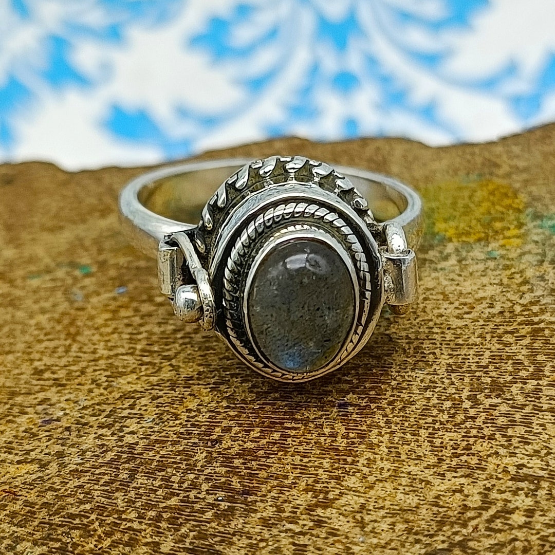Labradorite Poison Ring, Sterling Silver Plated, Openable - Etsy