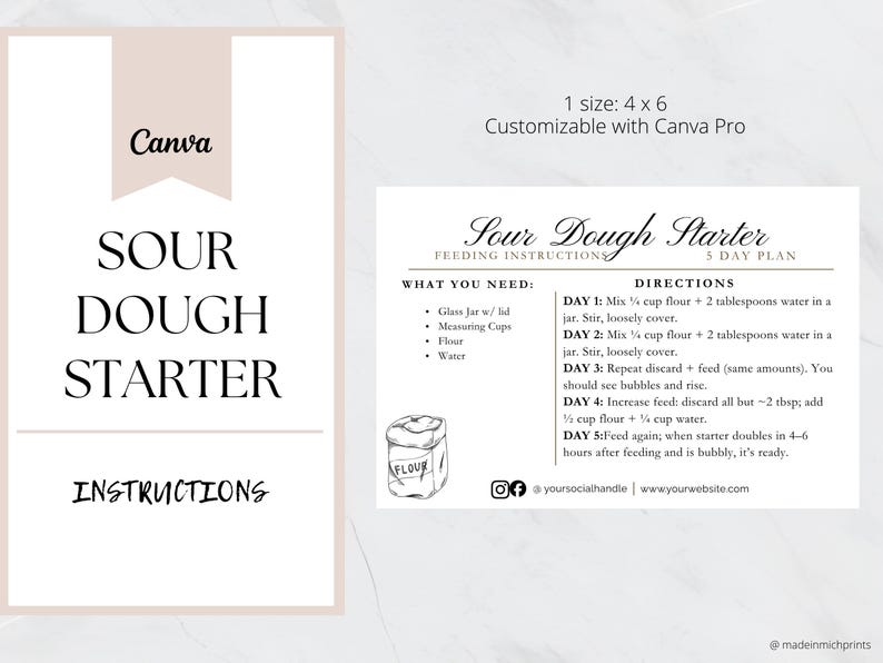 Sourdough Starter Care Card – 4x6 Recipe (printable PNG, JPG, PDF) - Etsy
