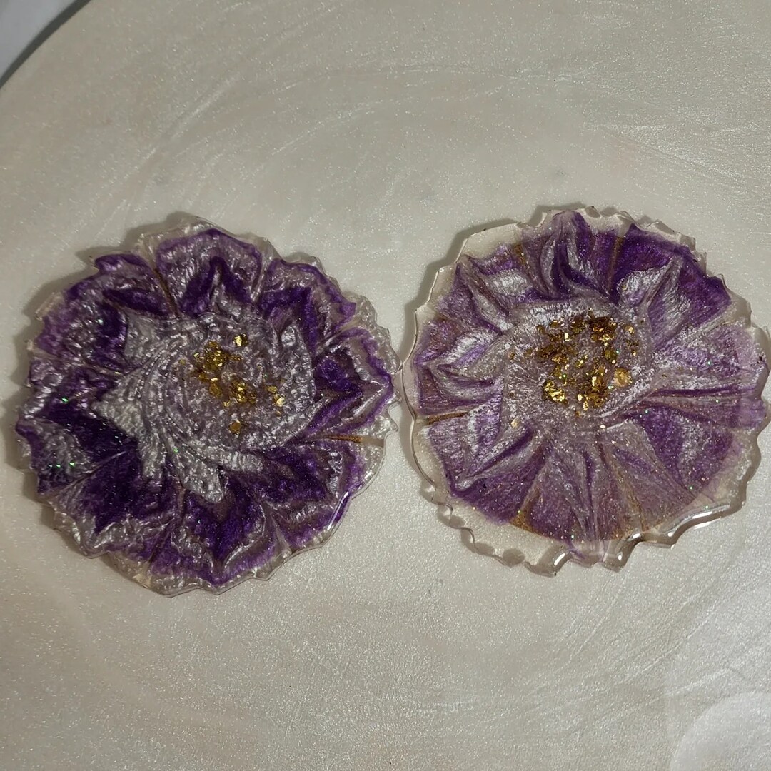 Purble and White Floral Design Coasters/ Purple Coasters / - Etsy