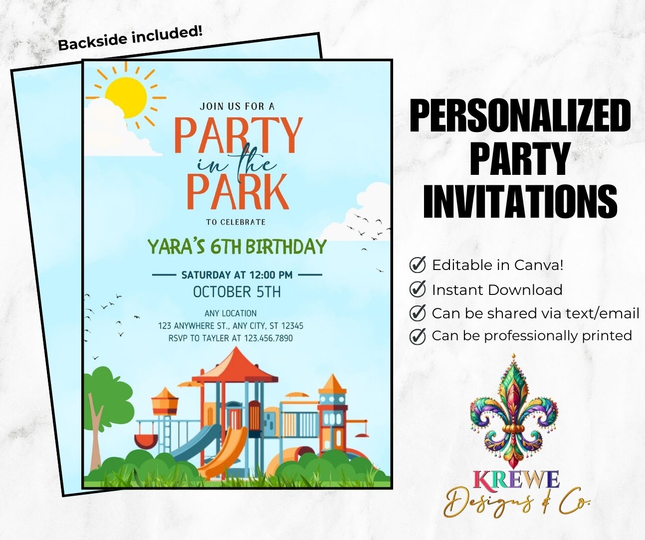 Editable Party in the Park Birthday Template Digital Park Birthday ...