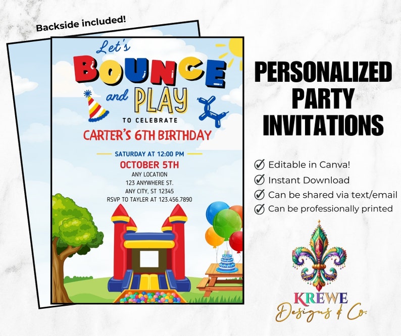 Editable Bounce House Birthday Party Template | Digital Outdoor Boy ...