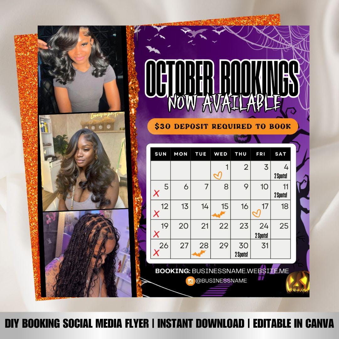 Editable October 2025 Halloween Calendar Booking Flyer | October ...