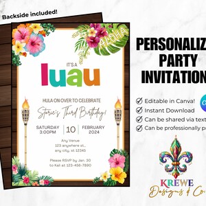 Editable Hawaiian Birthday Template Luau Printable Birthday Party ...