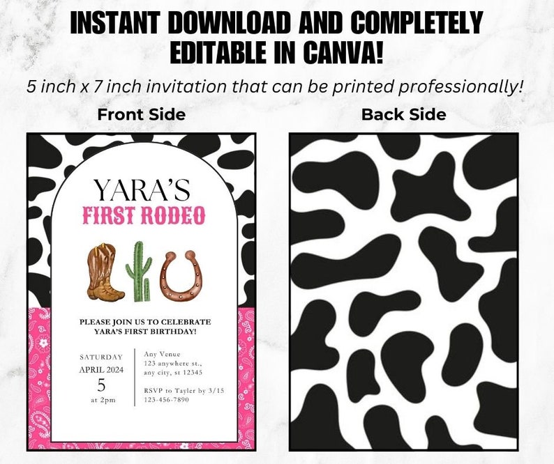 Editable Girl First Rodeo Birthday Party Template My First Rodeo Invite ...