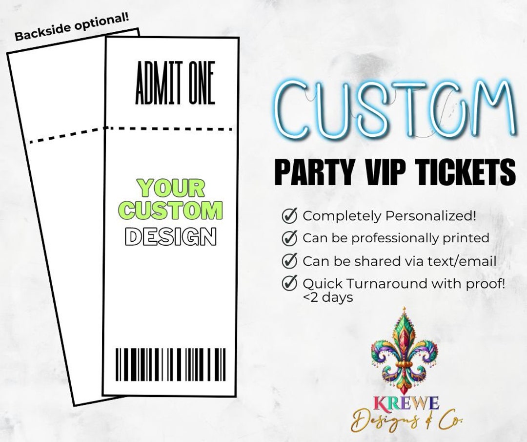 Custom Ticket Style Party Invitation | Printable VIP Party Tickets ...