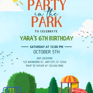 Editable Party in the Park Birthday Template | Digital Park Birthday ...