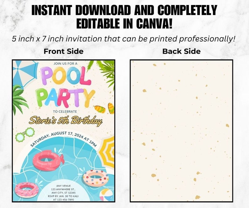 Editable Pool Party Birthday Template Summer Birthday Party Invitation ...