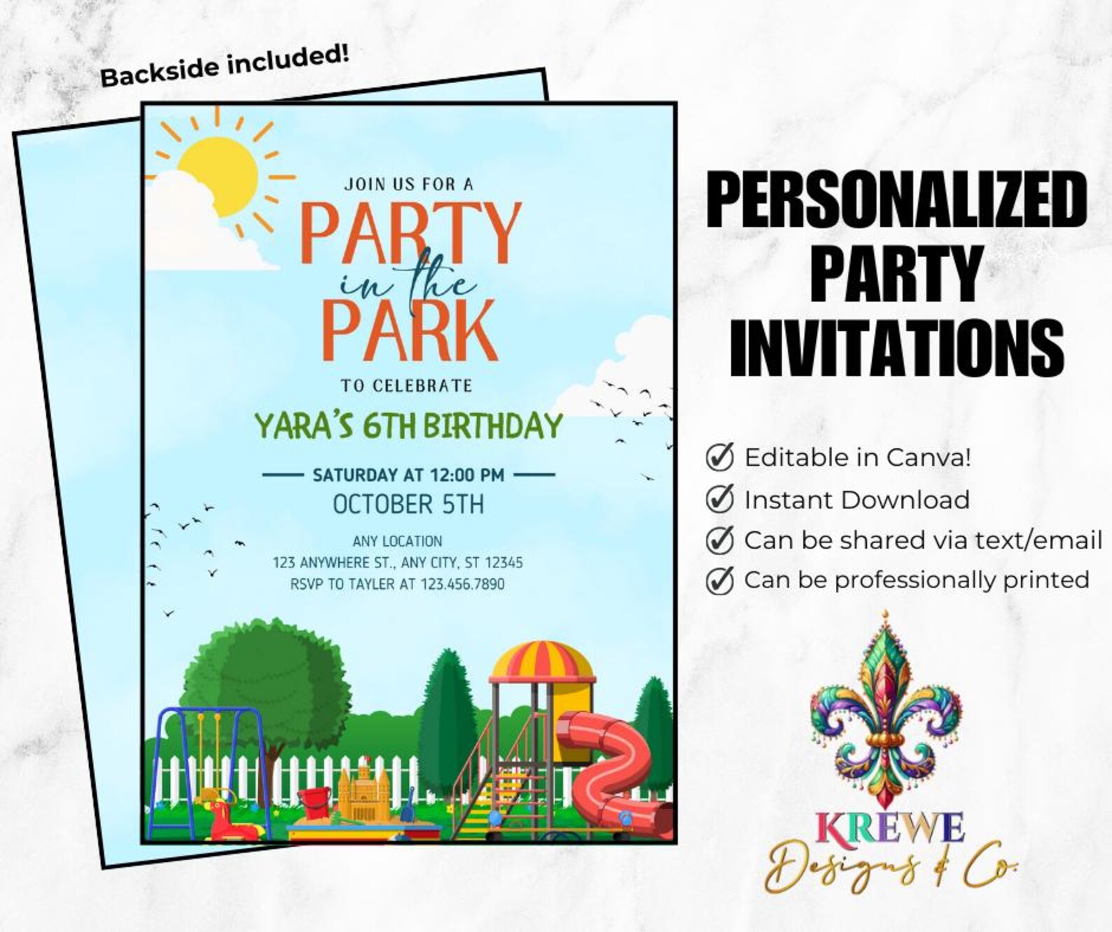 Editable Party in the Park Birthday Template | Digital Park Birthday ...