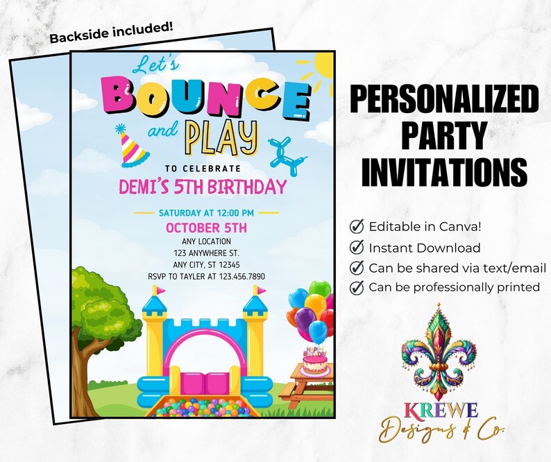 Editable Bounce House Birthday Party Template | Digital Outdoor Girl ...
