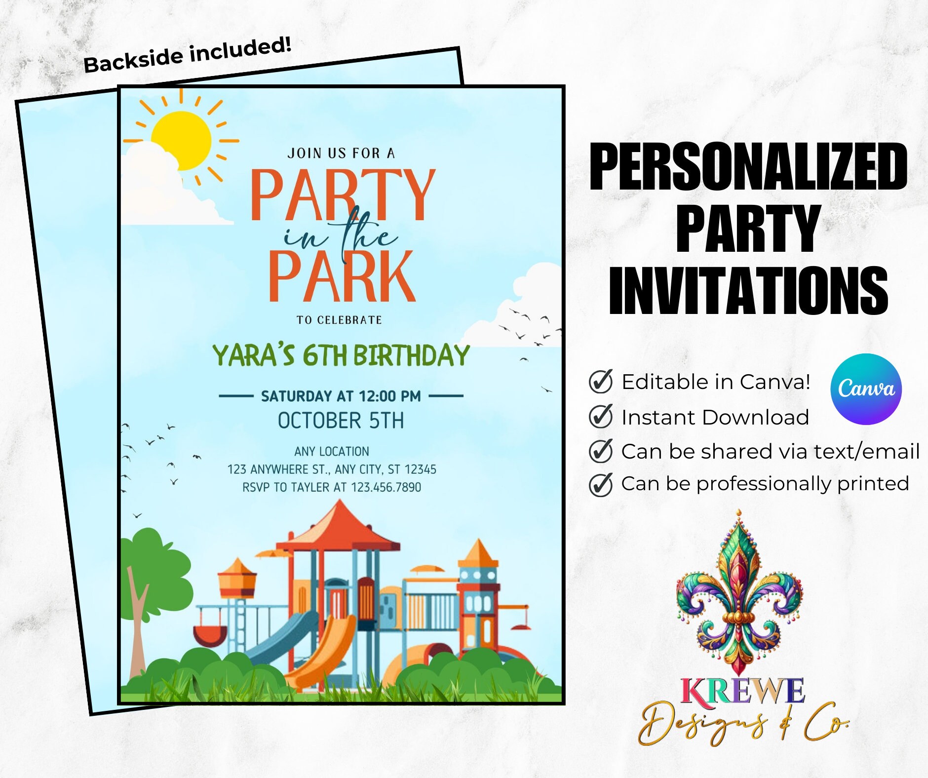 Editable Party in the Park Birthday Template Playground Theme Birthday ...