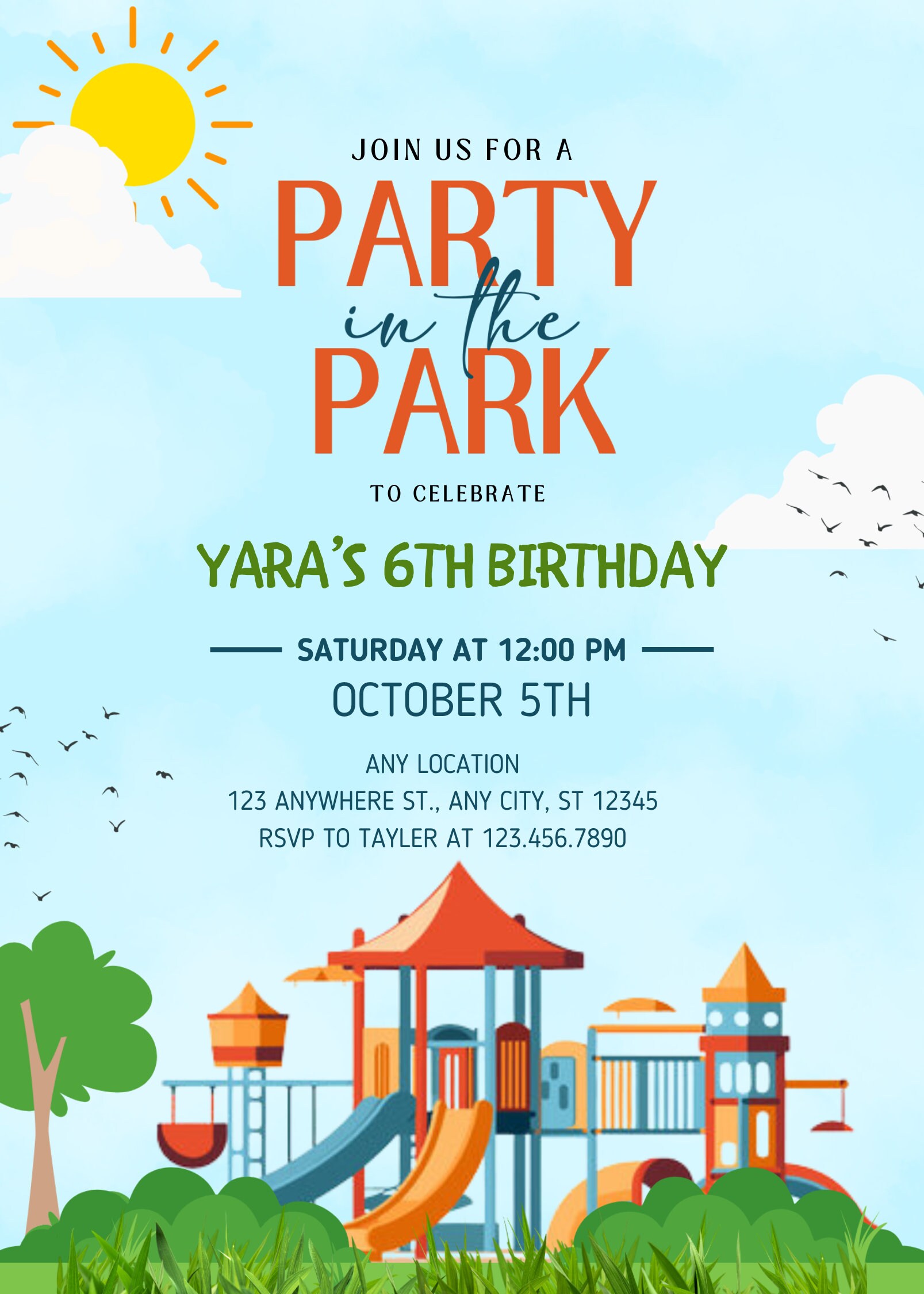 Editable Party in the Park Birthday Template Digital Park Birthday ...