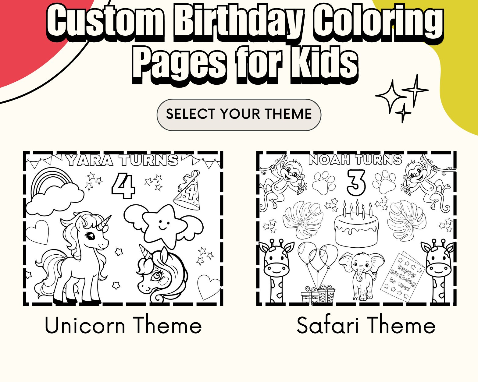 Editable Printable Birthday Coloring Pages for Kids Themed Personalized ...
