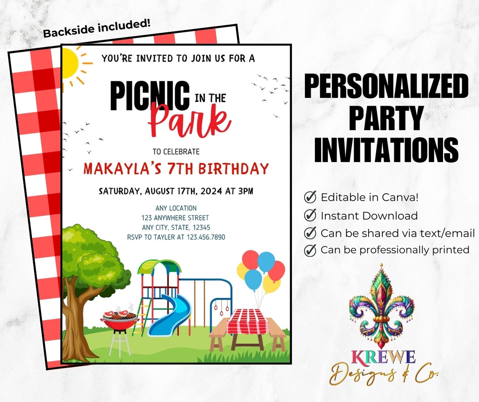 Editable Party in the Park Birthday Template | Digital Picnic in the ...