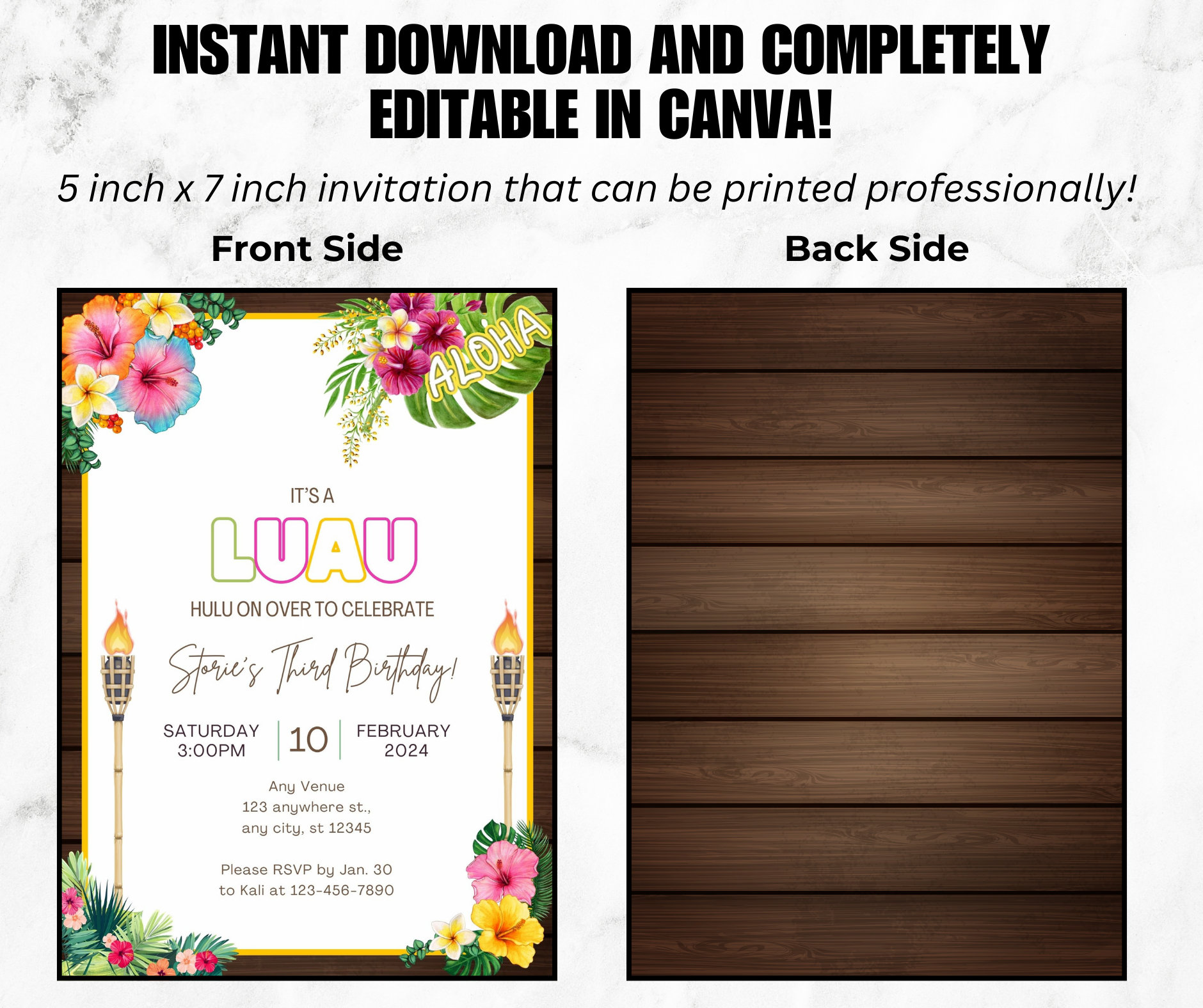 Editable Hawaiian Birthday Template Luau Printable Birthday Party ...