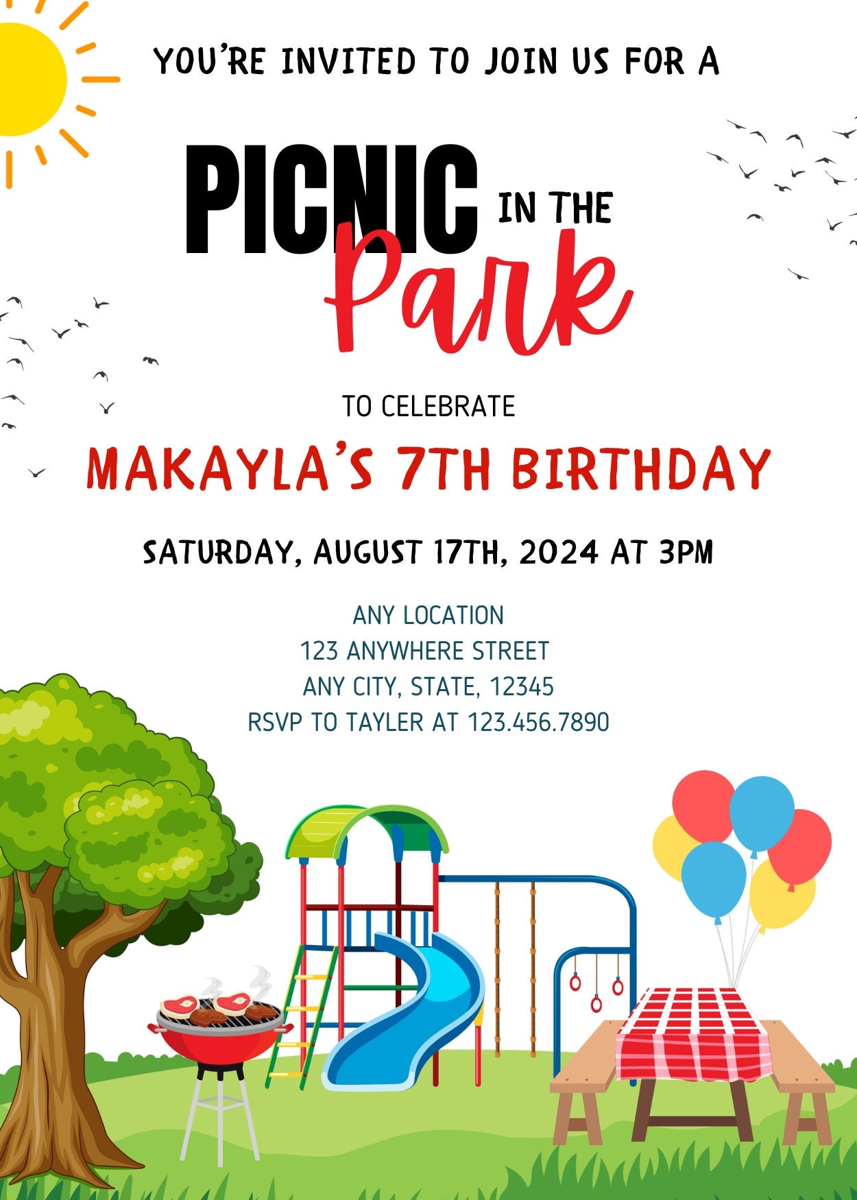 Editable Party in the Park Birthday Template | Digital Party in the ...