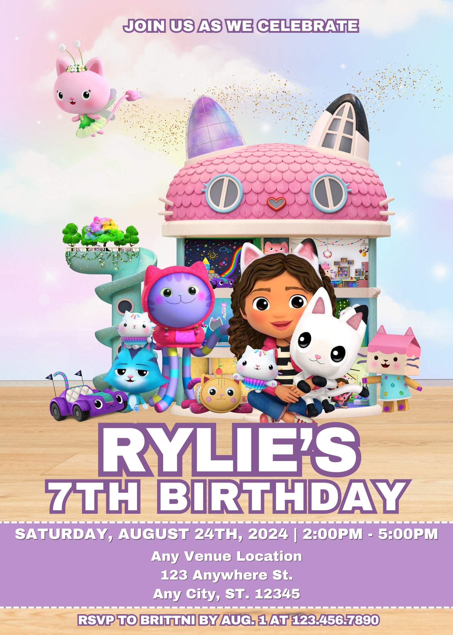 Editable Gabby's Dollhouse Birthday Invitation | Digital Playhouse ...