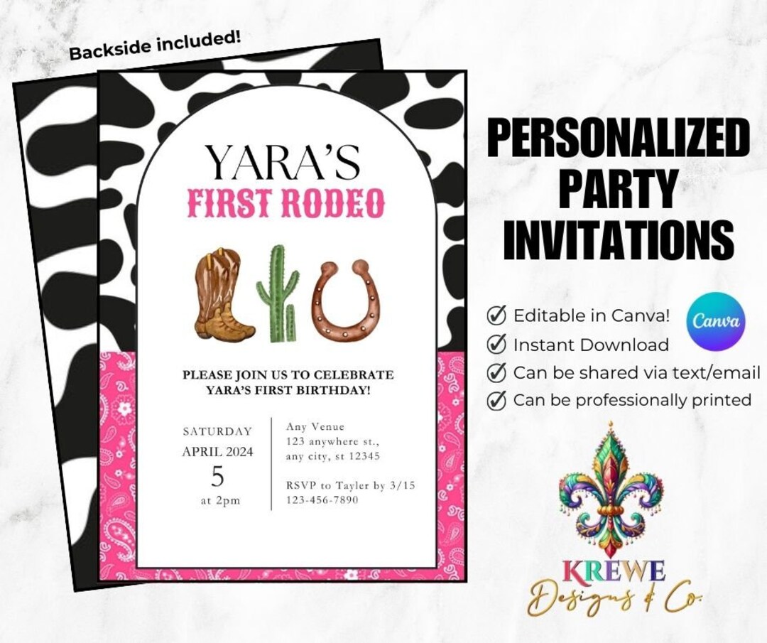 Editable Girl First Rodeo Birthday Party Template My First Rodeo Invite ...