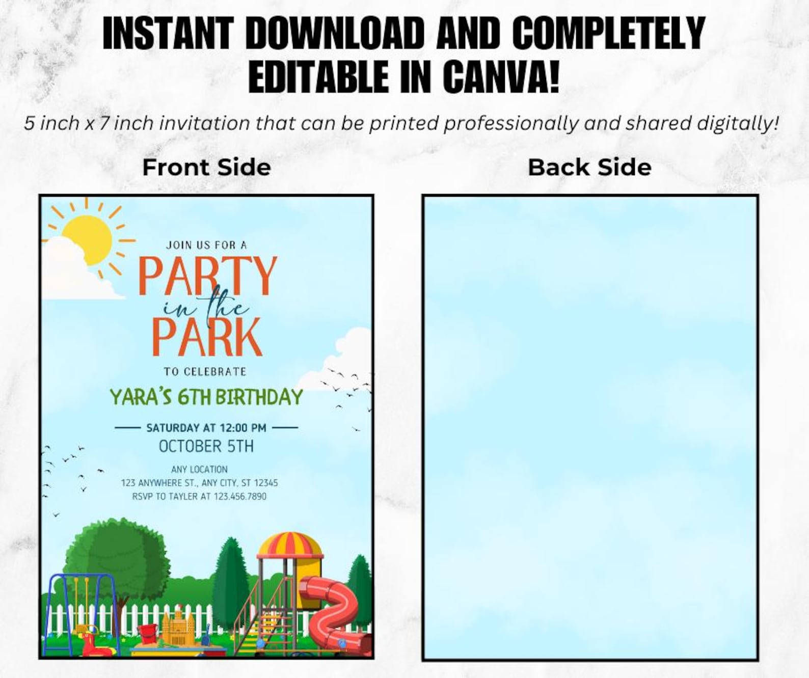 Editable Party in the Park Birthday Template | Digital Park Birthday ...