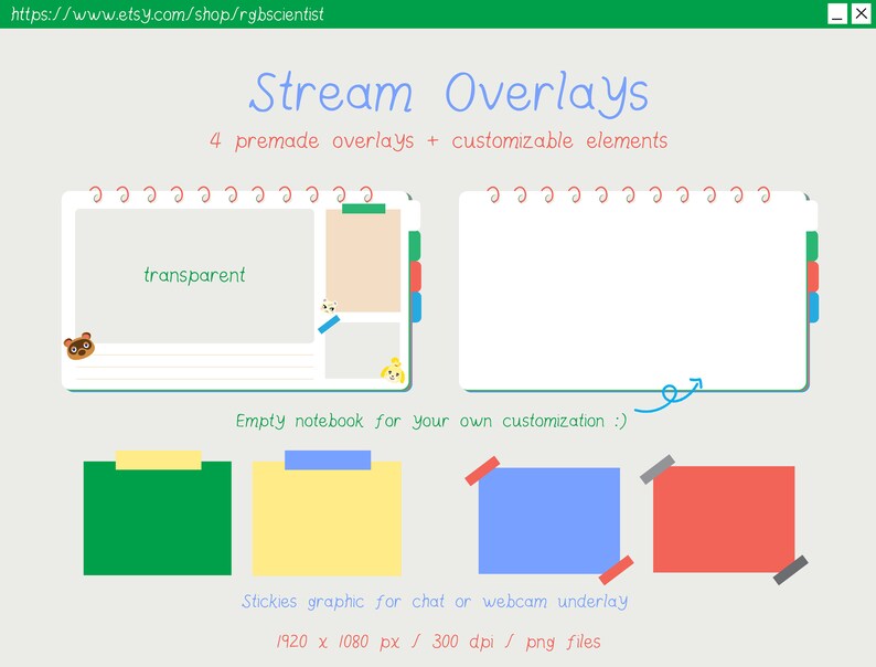 Animal Crossing Notebook Stream Overlays / 4x Ready to Use Stream ...